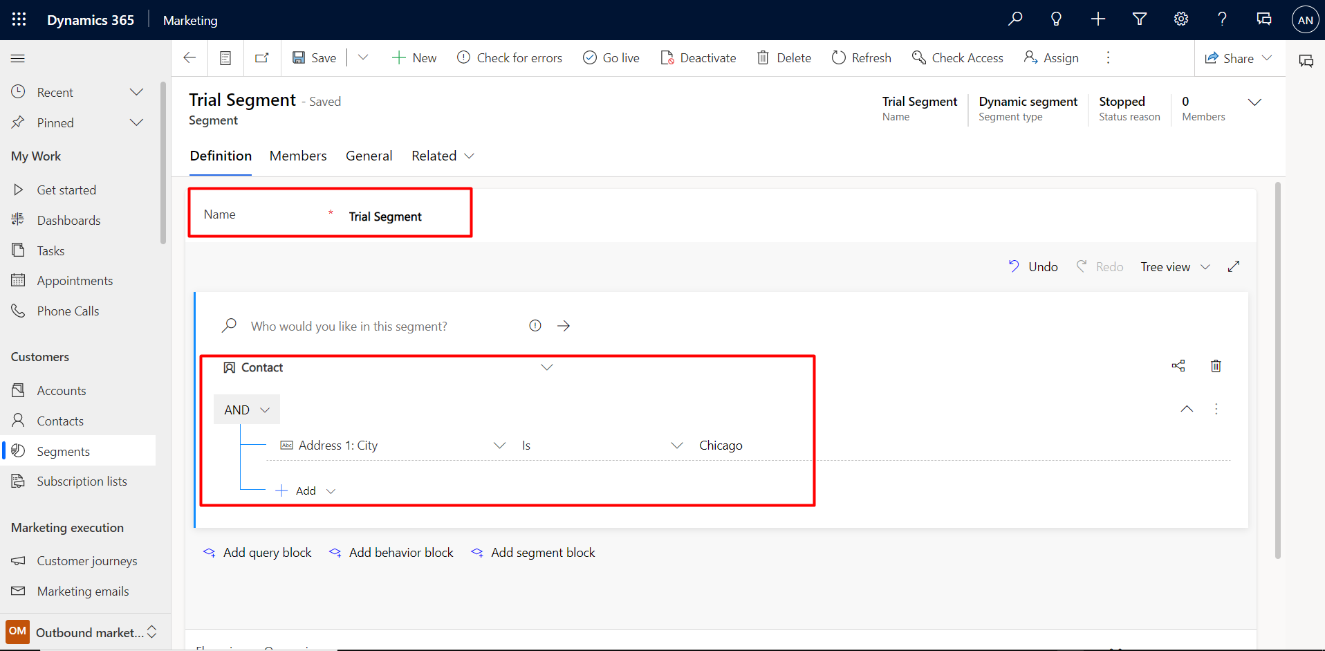 Microsoft Dynamics 365 Marketing Create Marketing Segments
