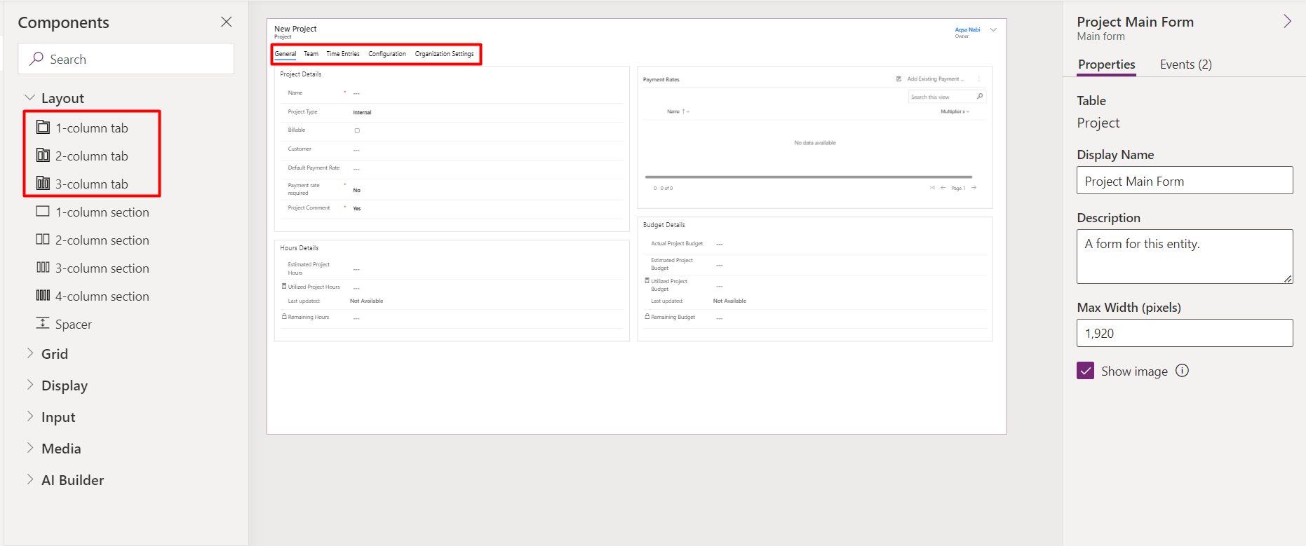 Model-driven forms Tab View