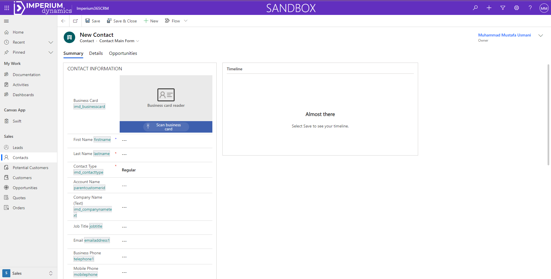 Use Business Card Reader Control to scan your Contacts Information