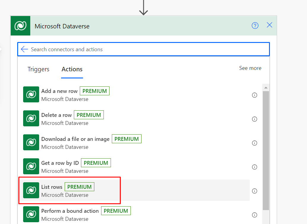 Dataverse actions in an automate flow