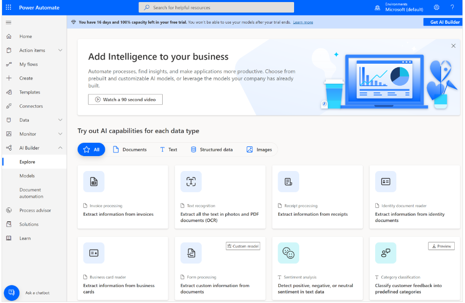 Developing AI modal for document processing flow