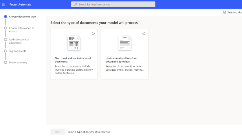 Developing AI modal for document processing flow
