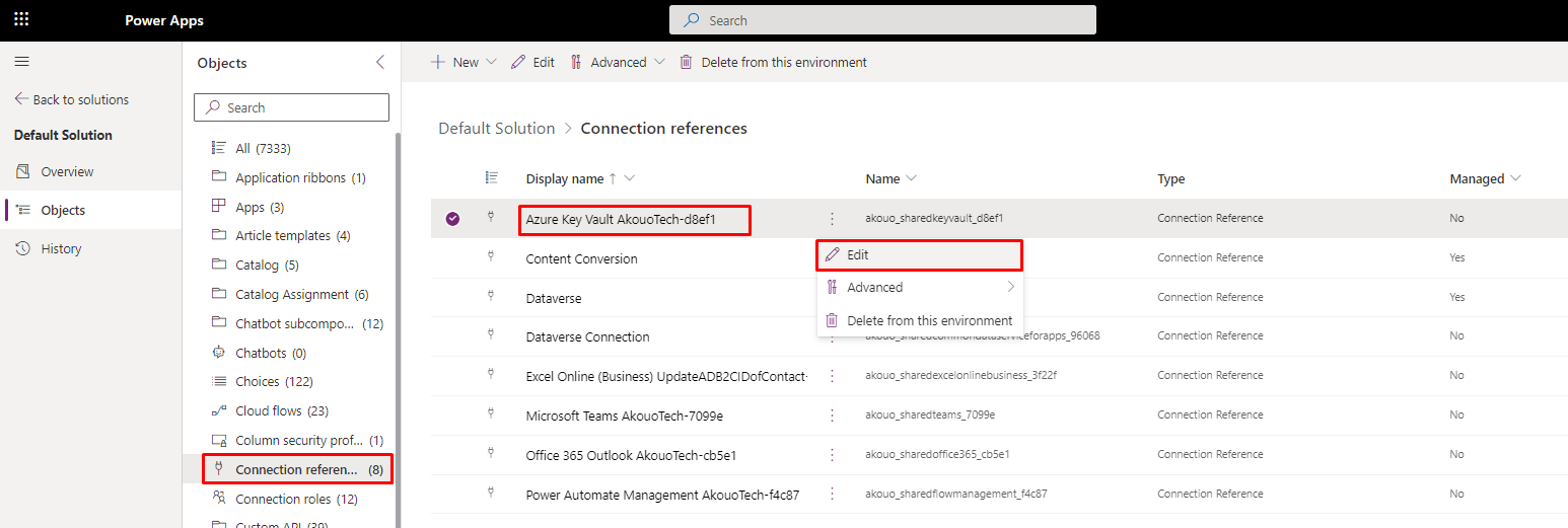 How to change the connection references from your managed solution